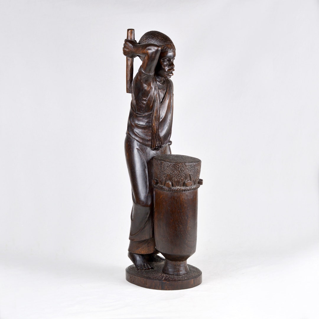 Vintage West African Burundi Art Hand Carved Sculpture Drummer Signed ...