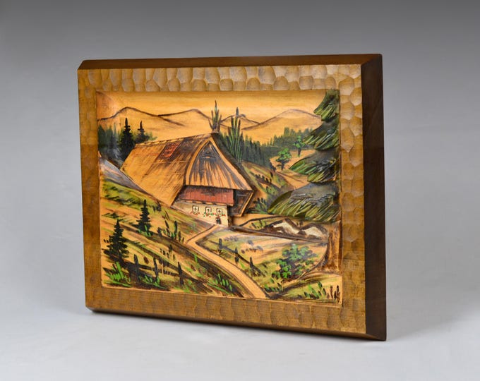 Vintage German 3D Carved Wood Black Forest Scenery Wall Plaque Edmund ...