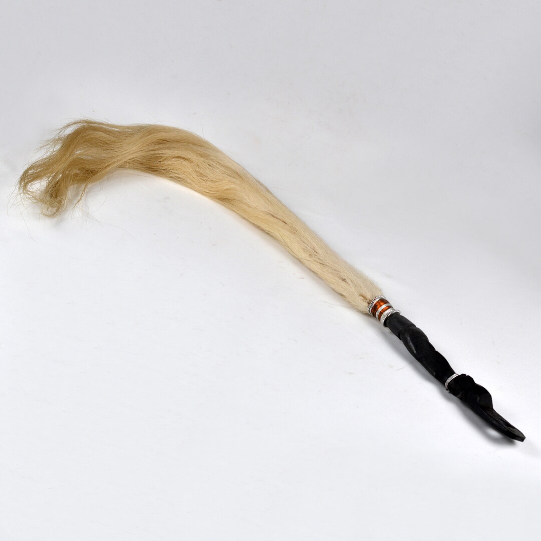 Vintage African Horse Tail Fly Swatter: Carved Wood Figure Handle (31.5 ...