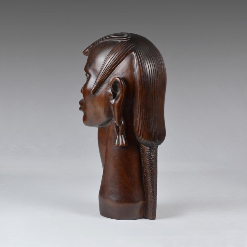 Hand Carved Ironwood African Warrior Head Sculpture - Vintage Tribal ...