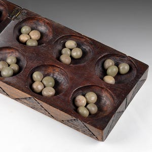 Vintage Hand Carved African Oware Game Board With Nicker Beans (18"/45 ...