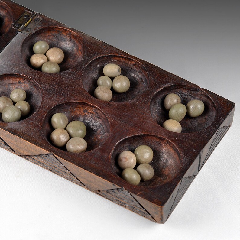 Vintage Hand Carved African Oware Game Board With Nicker Beans (18"/45 ...