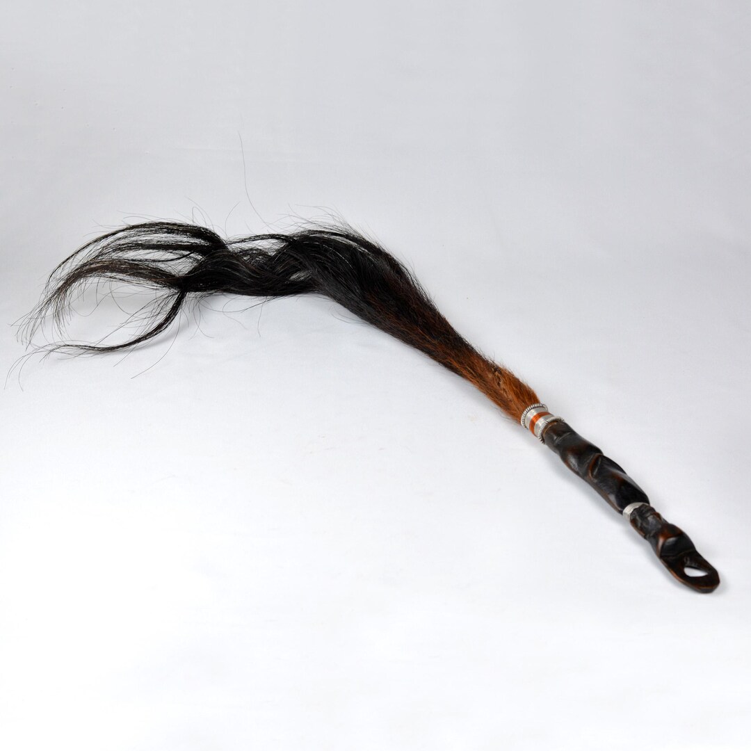 Vintage Handcrafted Horse Tail Fly Swatter With Carved African Figure ...