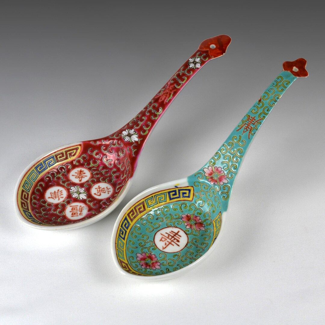 1970s Vintage Chinese Jingdezhen Hand Painted Mun Shou Longevity ...