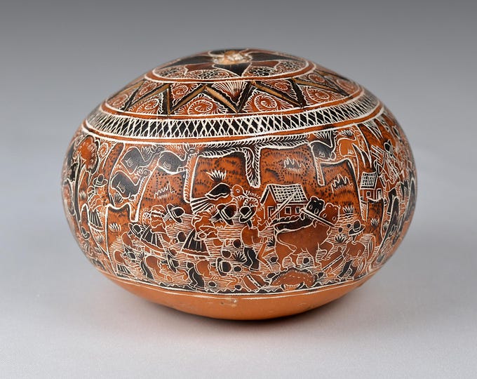 Vintage Very Detailed Peruvian Folk Gourd Art Hand Engraved Jewelry ...