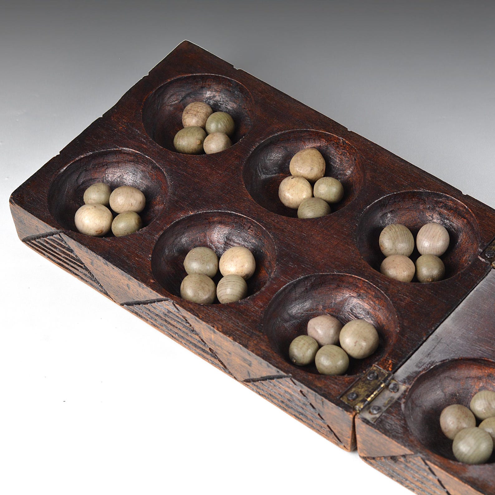 Vintage Hand Carved African Oware Game Board With Nicker Beans (18"/45 ...