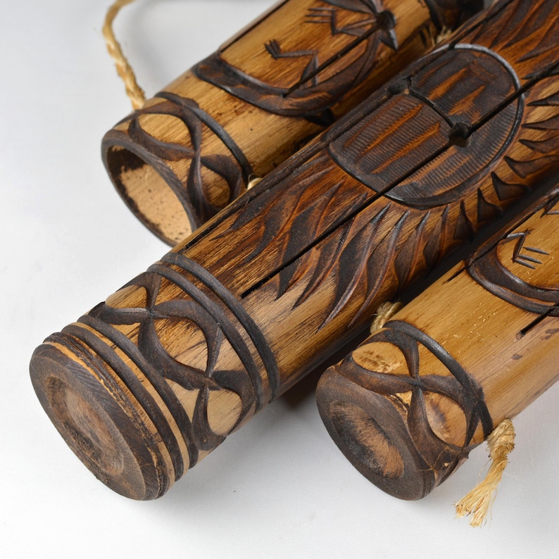 Vintage Bamboo Teponaztli Drum Slit Drum: Mesoamerican Folk Instrument ...