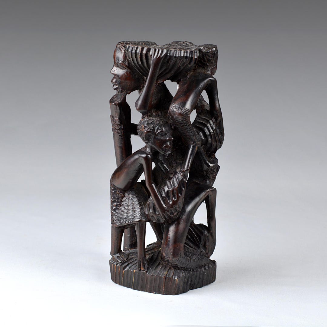 Vintage African Ironwood Sculpture: Hand Carved Family Tree of Life (8. ...