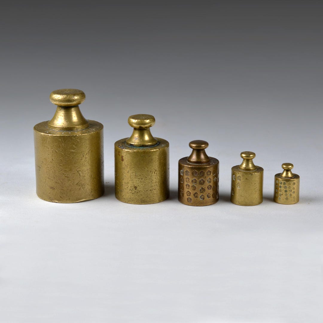 Antique Brass Weight Set of 5 (1kg/500g/200g/100g/50g) With Original ...
