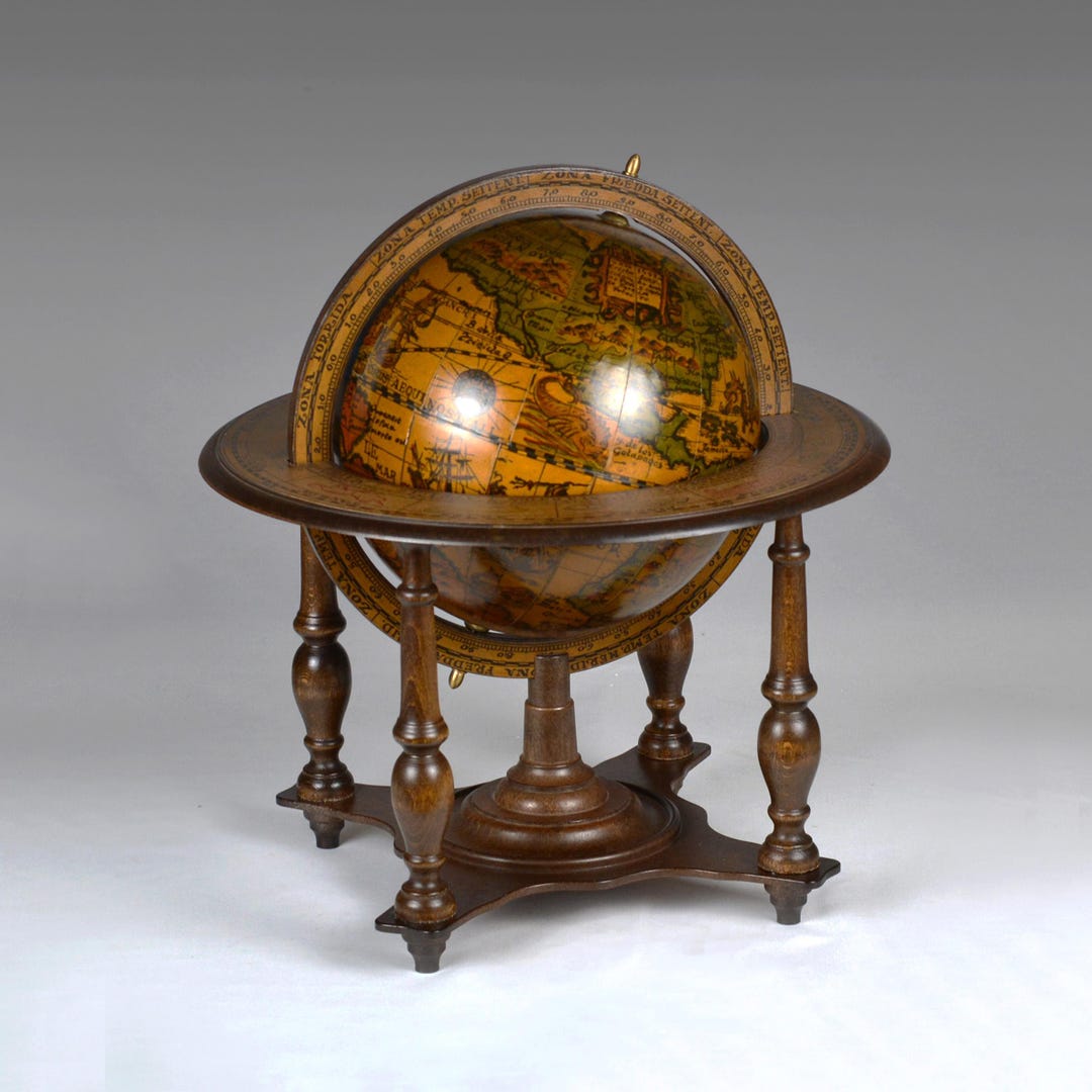 Vintage Italian Wood Desk World Globe Ancient Map Dragons Sea Monster ...
