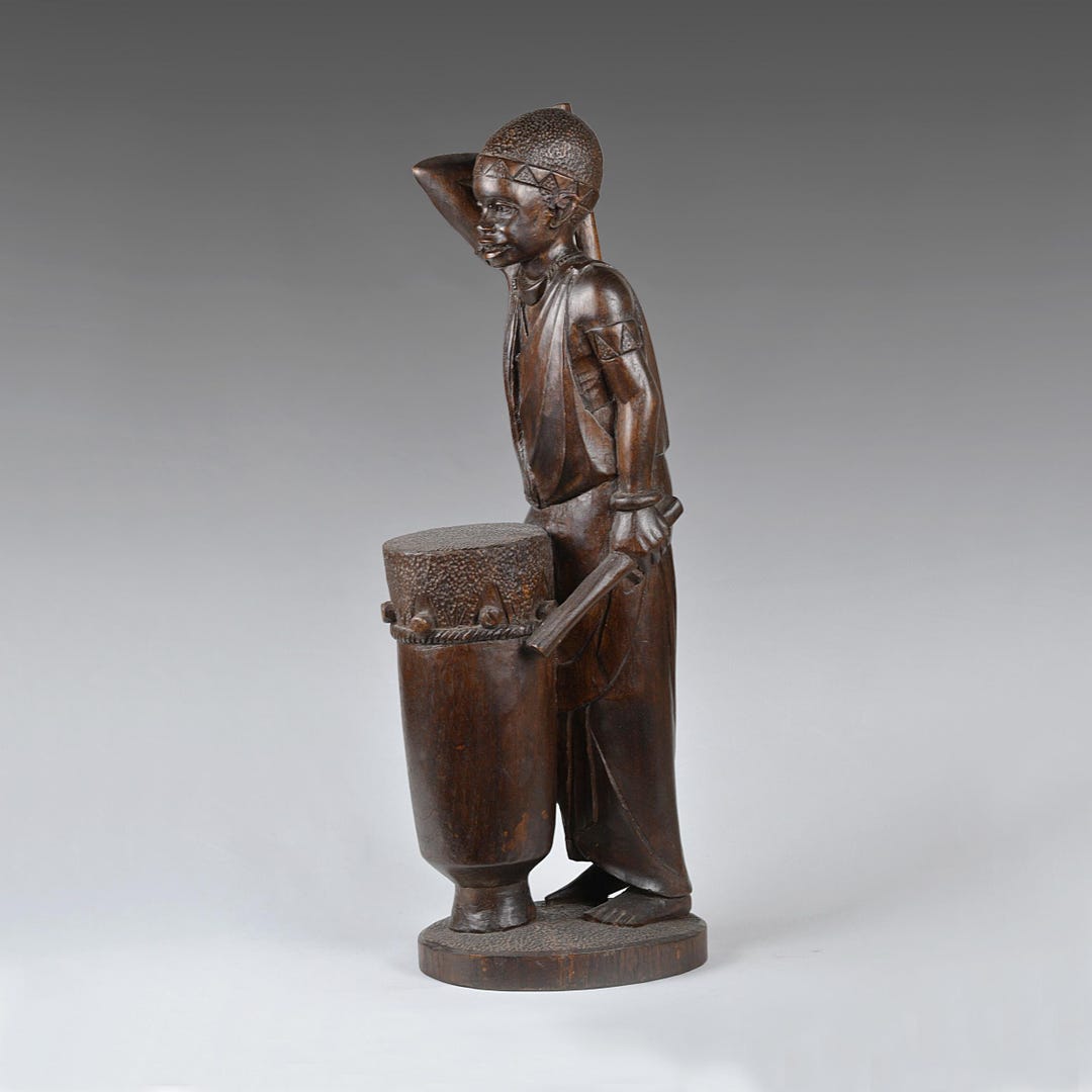 Vintage West African Burundi Art Hand Carved Sculpture Drummer Signed ...