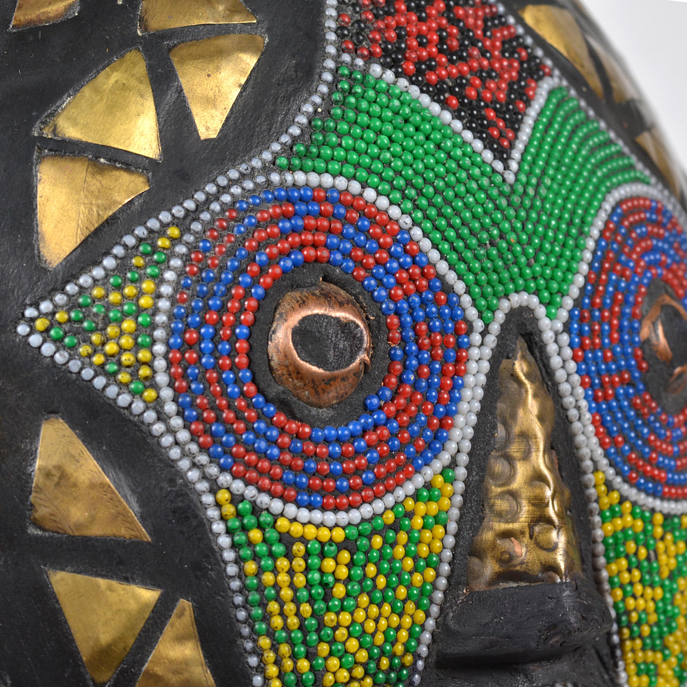 Vintage Ghanaian Ashanti Mask: Beaded Brass Inlay, West African Tribal ...