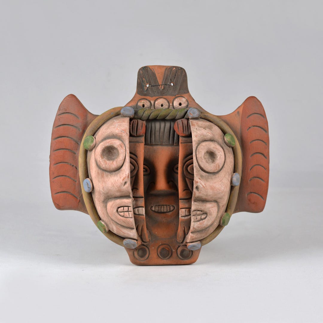 Vintage Mesoamerican Folk Art Mayan/aztec Terracotta Mask Three Phases ...