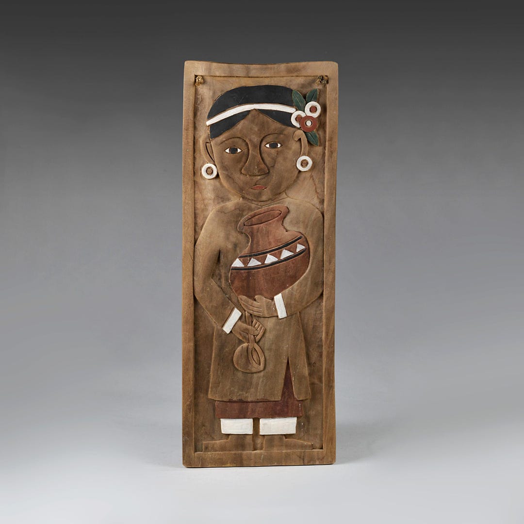 Vintage Hand Carved Wood Panel Navajo Female, Native American Folk Art ...