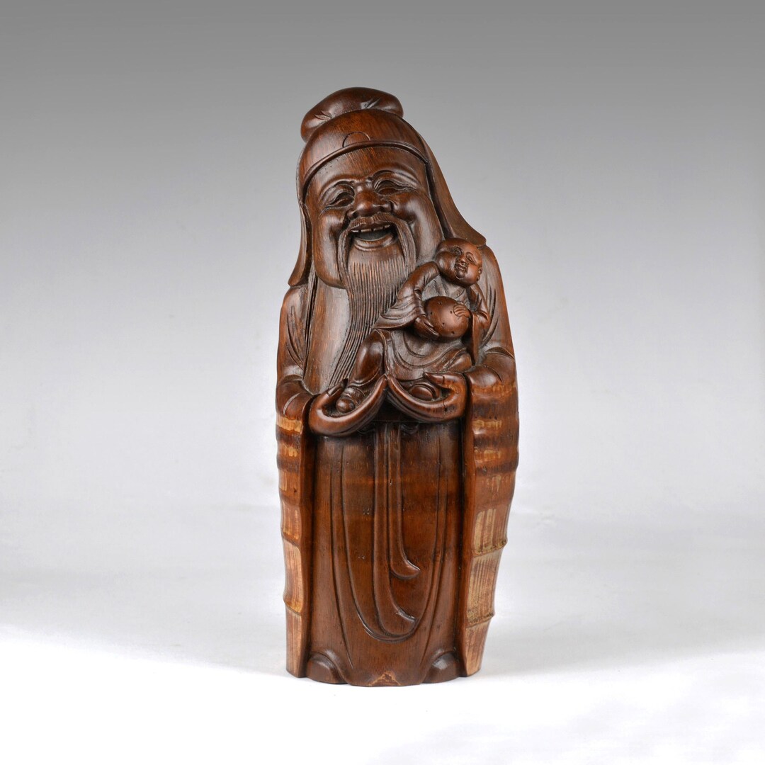 Rare Vintage Chinese Bamboo Carving Art Taoist Deity Immortal Sculpture ...