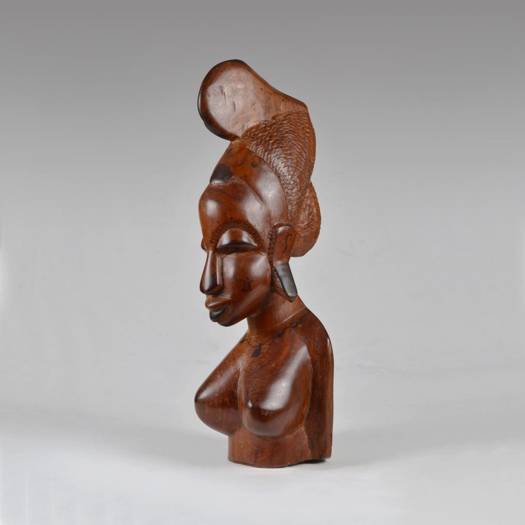 Large Heavy West African Fulani Tribal Art Hand Carved Ironwood Bust of ...