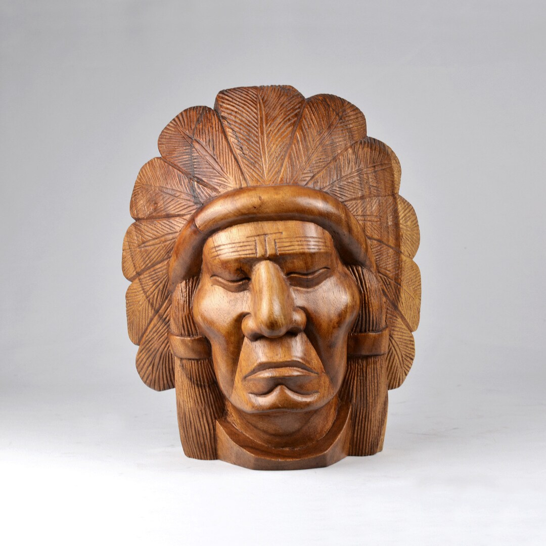 Vintage Native American Art Hand Carved American Indian Head Statue 11. ...