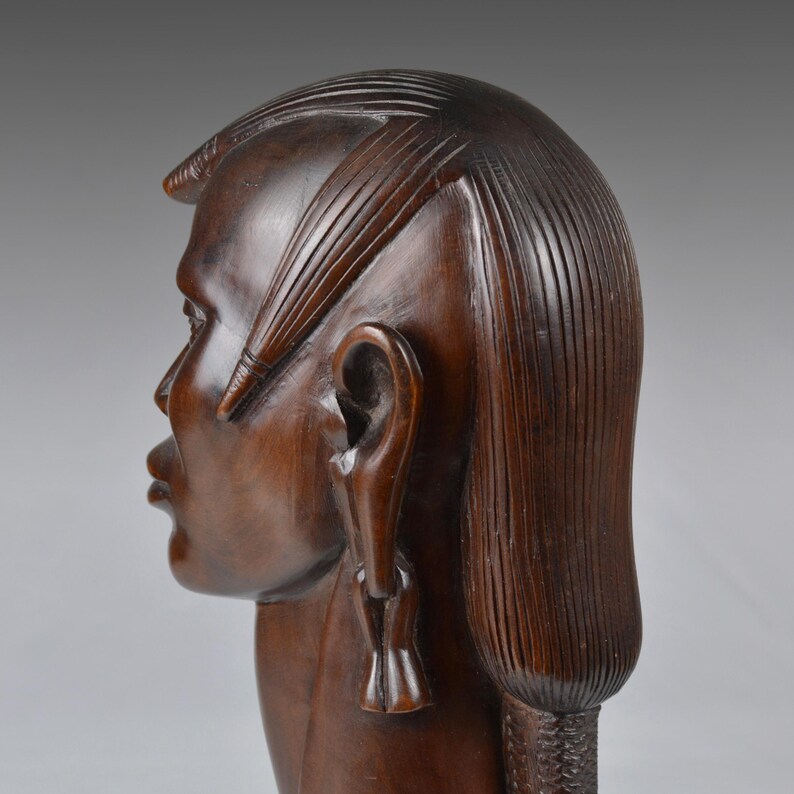 Hand Carved Ironwood African Warrior Head Sculpture - Vintage Tribal ...