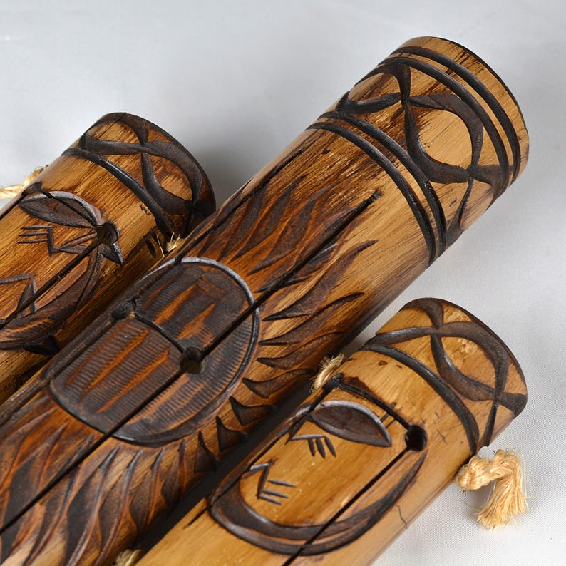 Vintage Bamboo Teponaztli Drum Slit Drum: Mesoamerican Folk Instrument ...