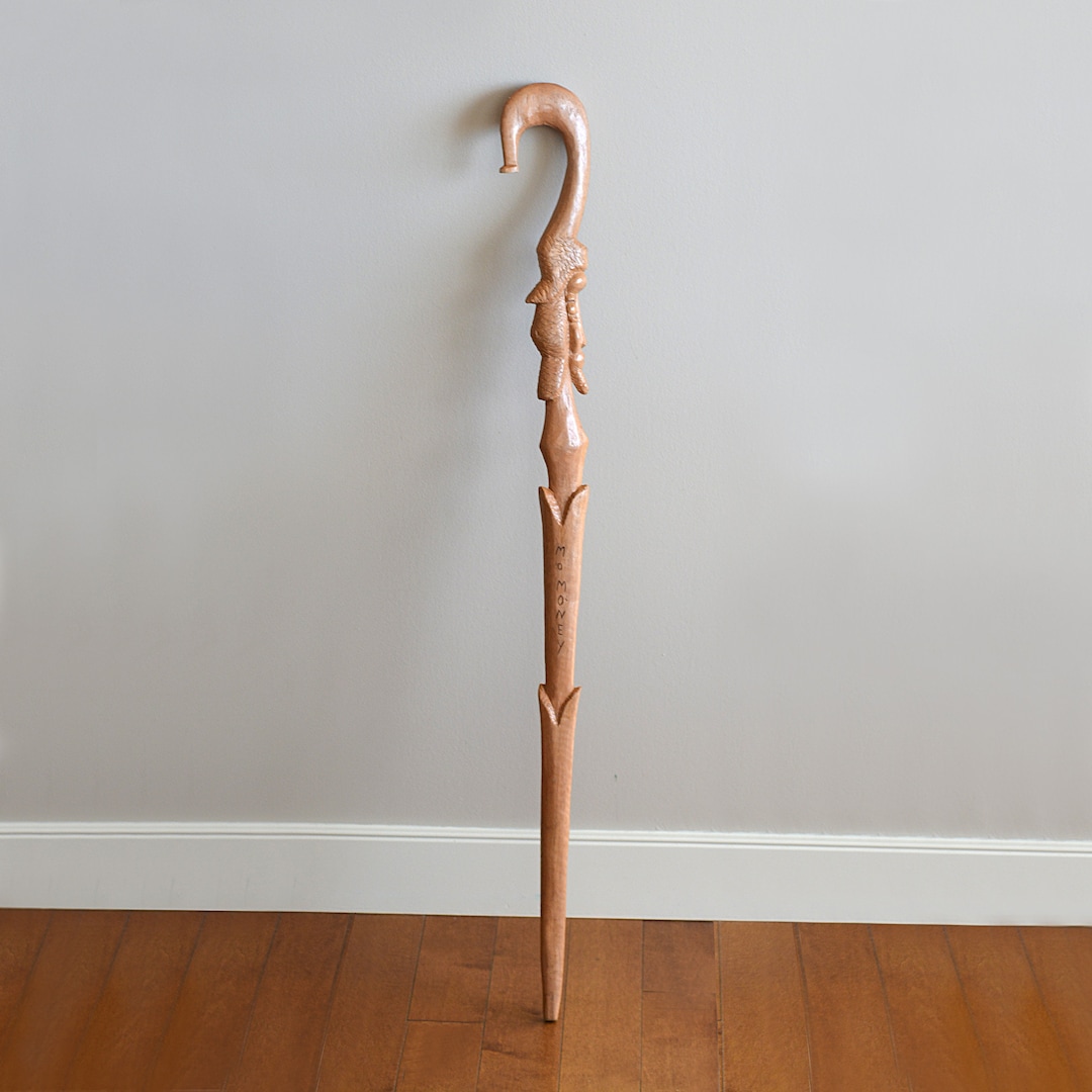 Hand Carved Hardwood African Tribal Face Walking Stick Cane 38.6"/98 Cm ...