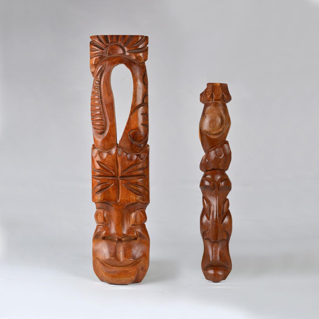 Set of 2 Islands Tribal Folk Art Hand Carved Wooden Masks for Wall ...