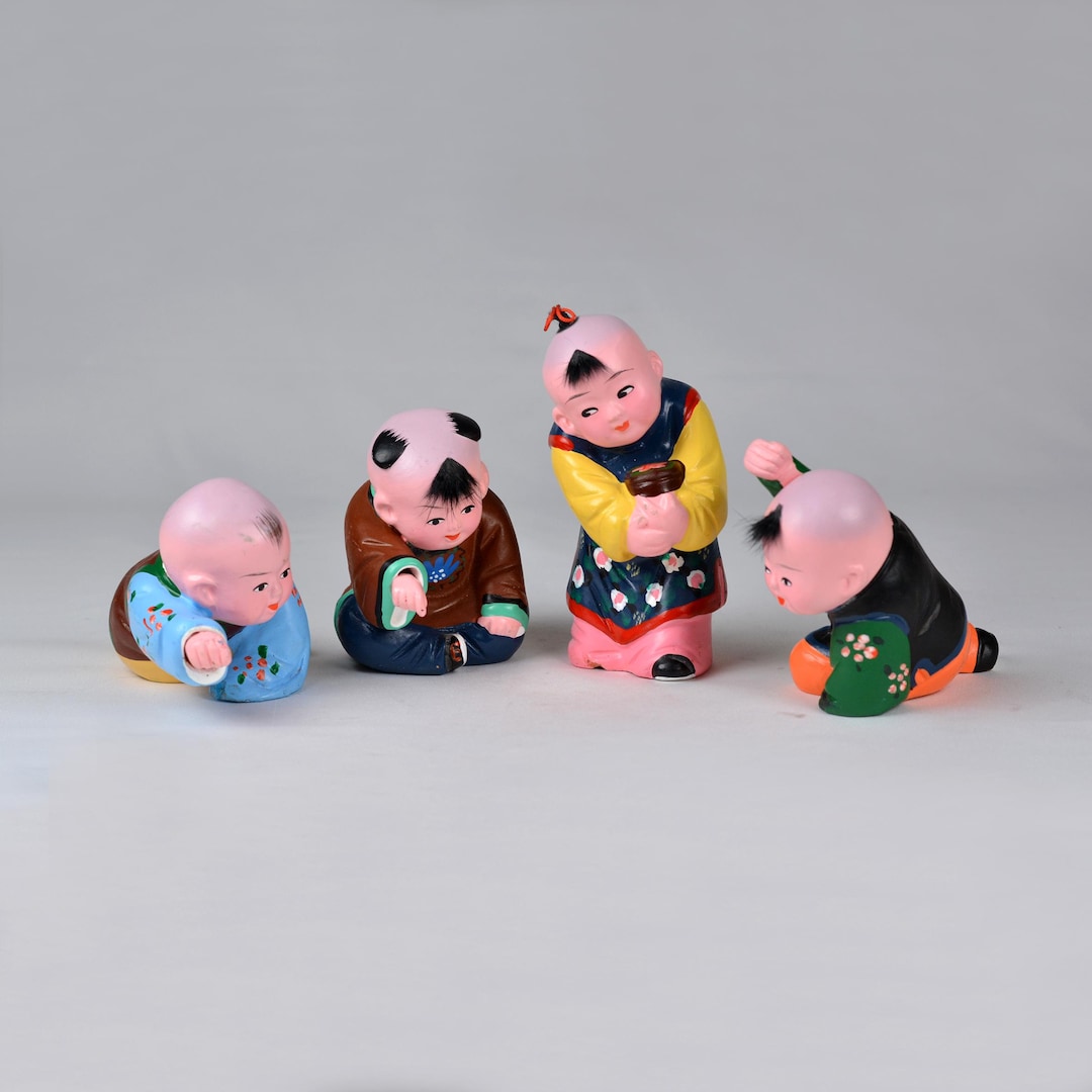Vintage Tianjin Clay Figurines: Chinese Folk Art Mud Dolls, Set of 4 ...