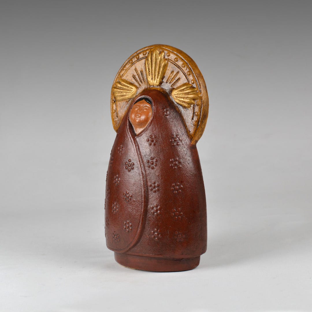 Vintage Christian Folk Art Handmade Clay Pottery Figurine Virgin Mary 9 ...