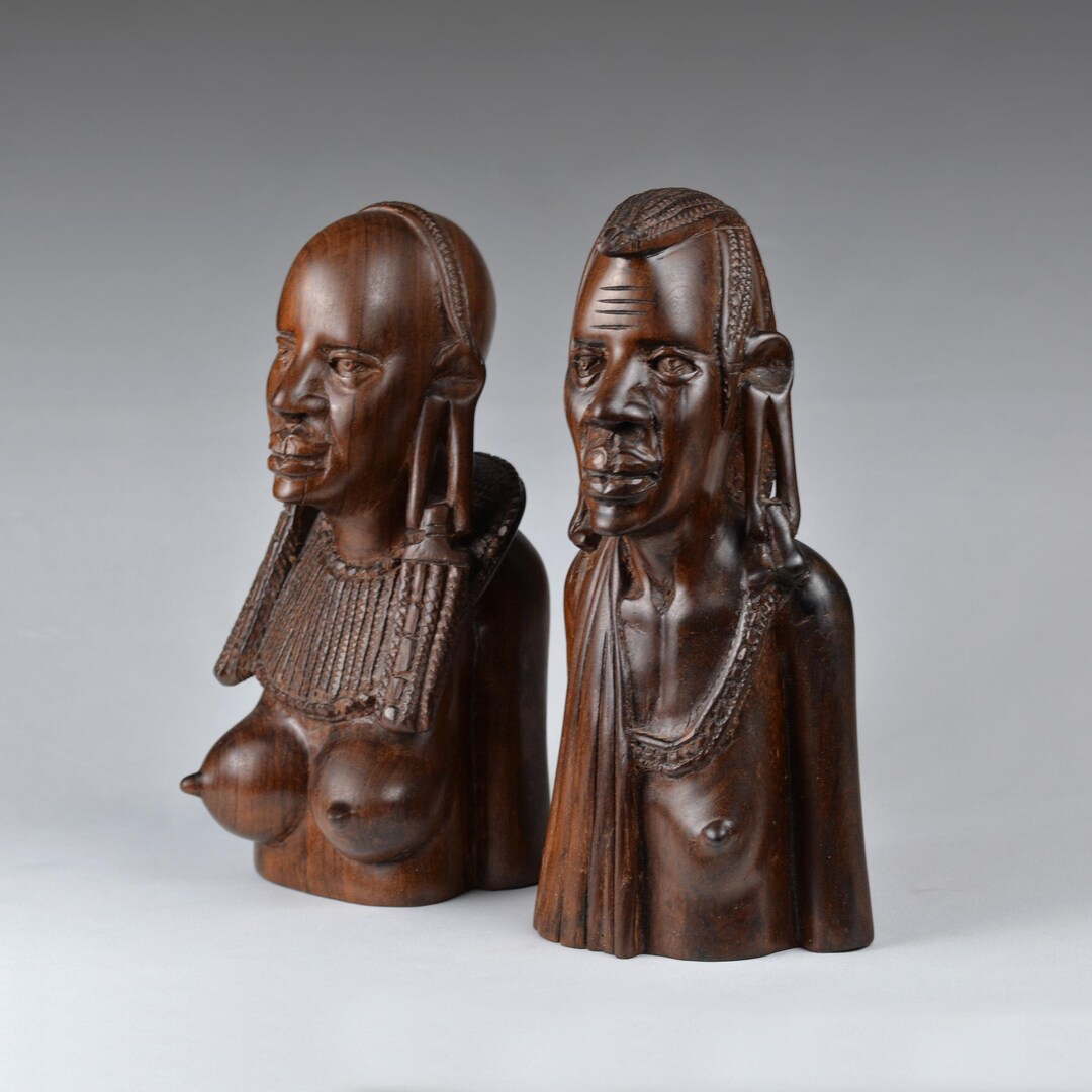 High Quality African Tribal Art Hand Carved Ironwood Maasai Man and ...