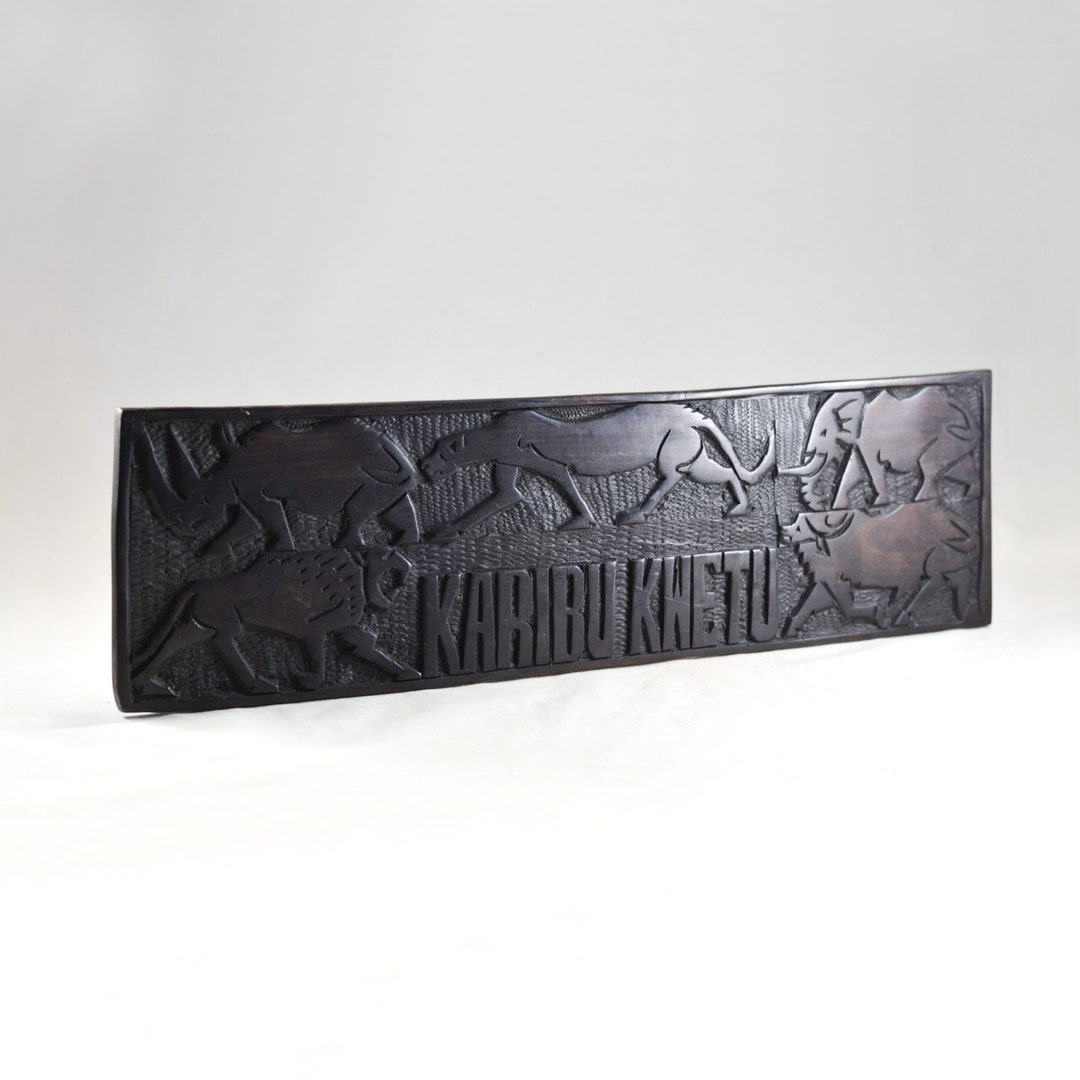 Rare African Hand Carved Ebony Wood Swahili Welcome Sign - Etsy