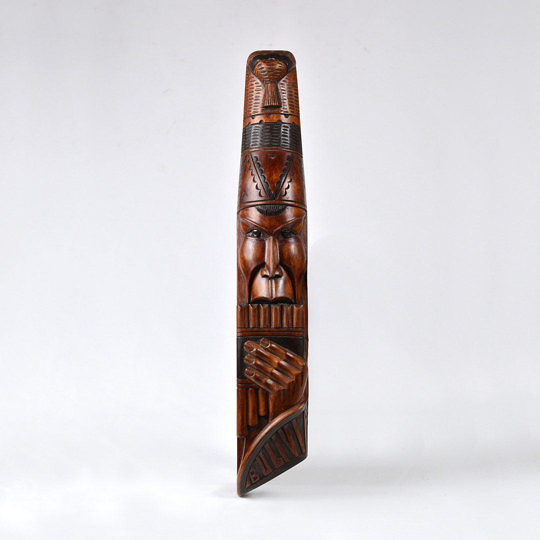 Vtg Inca Style Bolivian Folk Art Hand Carved Wood Sculpture Wall ...
