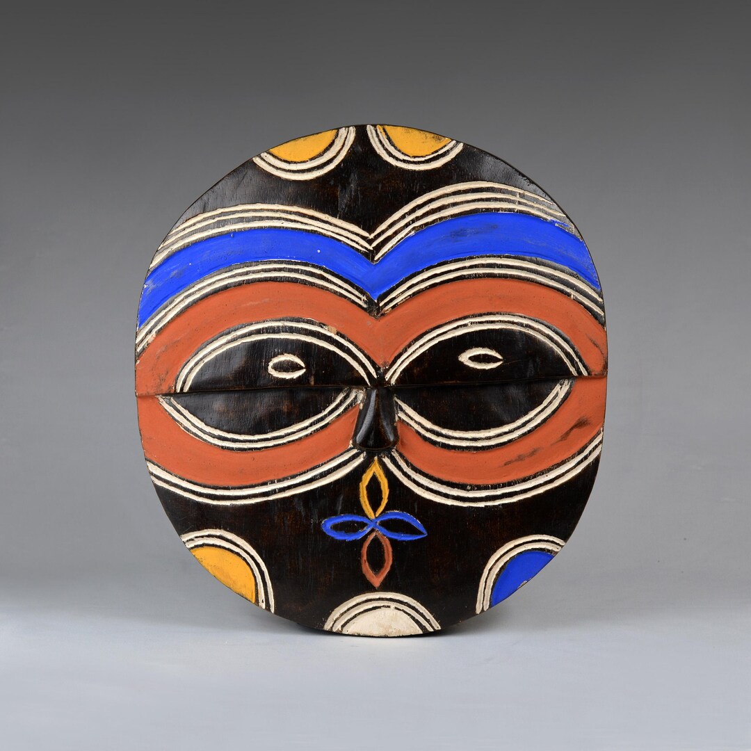 Vintage Hand Carved Teke Mask: Gabonese Tribal Art, Painted Wood (12.8 ...