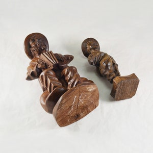 Vintage Hand Carved Small Wooden Statues Man Playing Accordion and ...