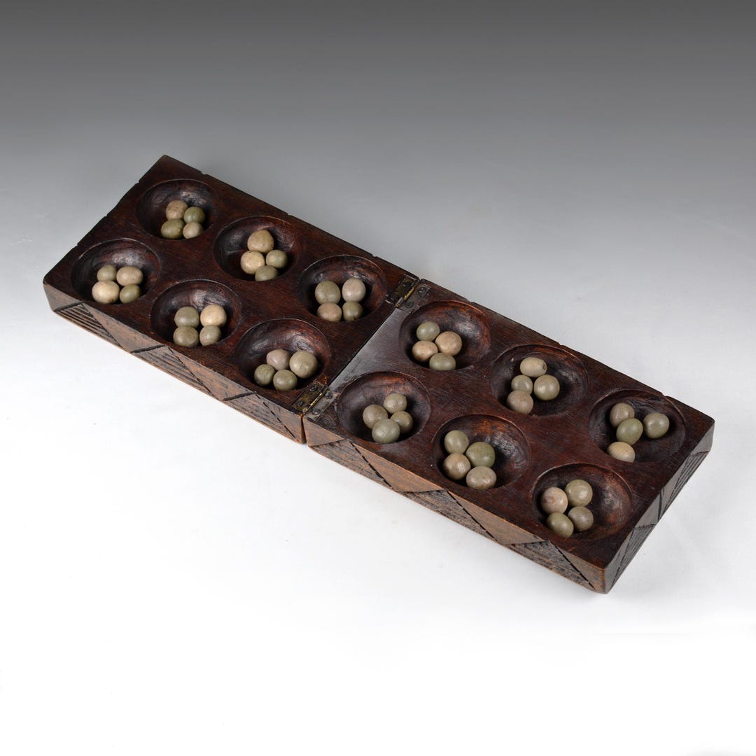 Vintage Hand Carved African Oware Game Board With Nicker Beans (18"/45 ...