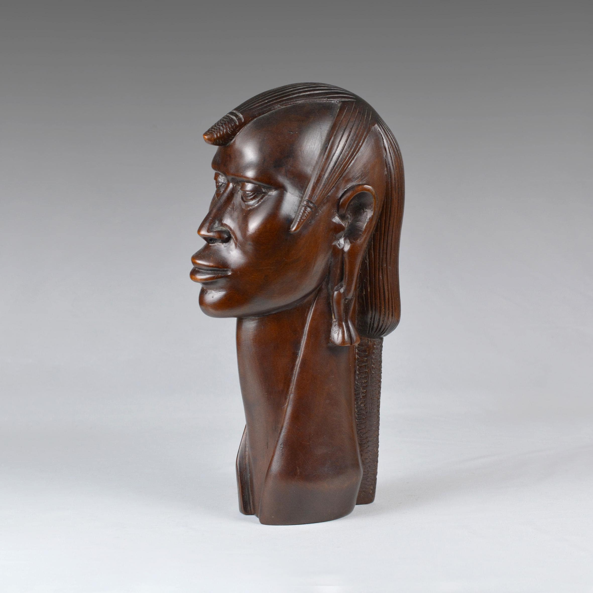 Hand Carved Ironwood African Warrior Head Sculpture - Vintage Tribal ...