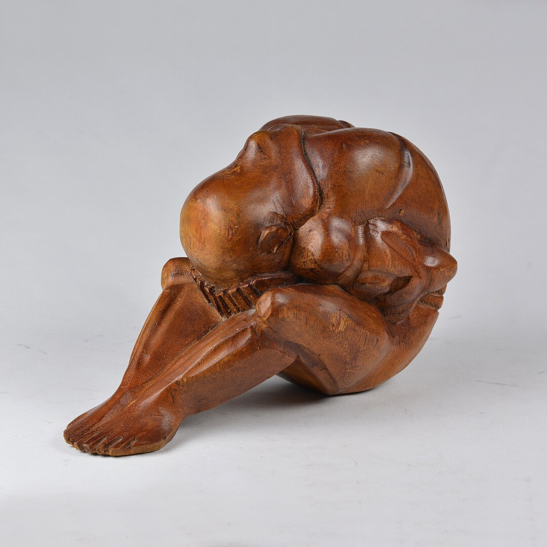 Vintage Hand Carved Wood Spiritual Sculpture/statue Weeping Buddha Yogi ...