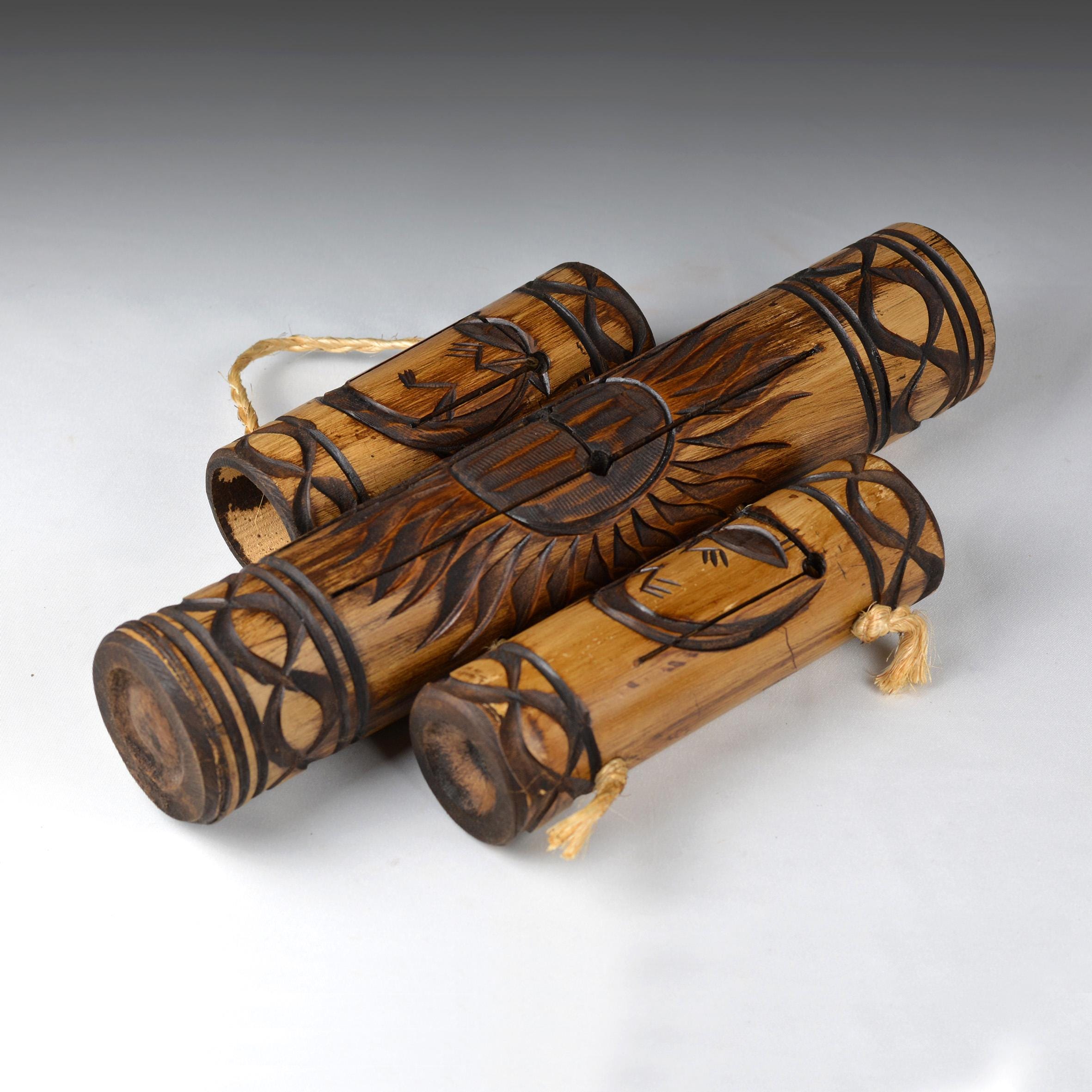Vintage Bamboo Teponaztli Drum Slit Drum: Mesoamerican Folk Instrument ...
