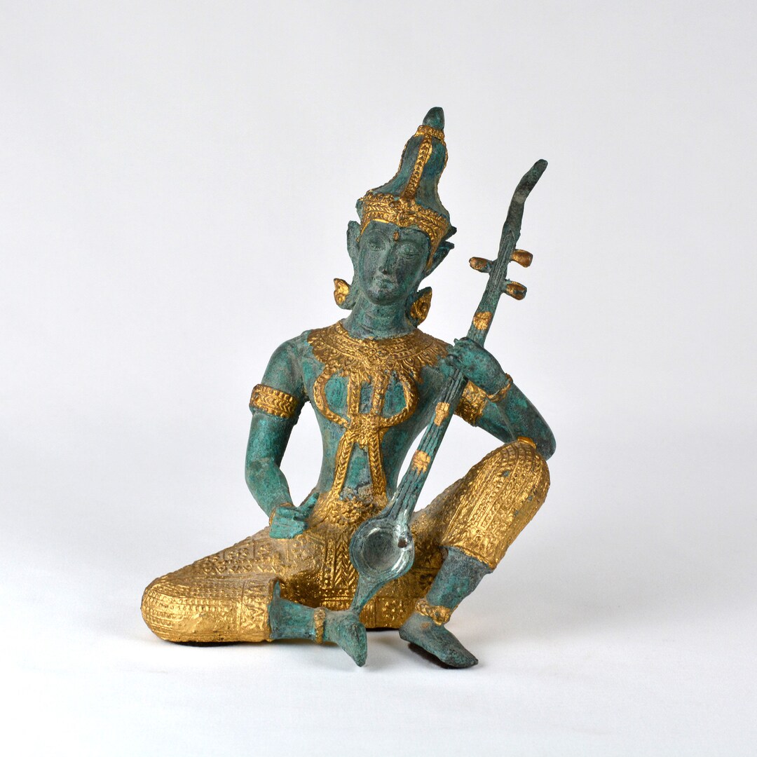 Vintage Cast Metal Thai Musician Statue Prince Pra Apai Manee Playing a ...