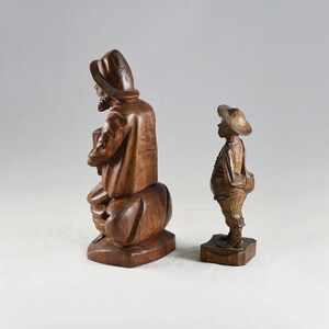 Vintage Hand Carved Small Wooden Statues Man Playing Accordion and ...