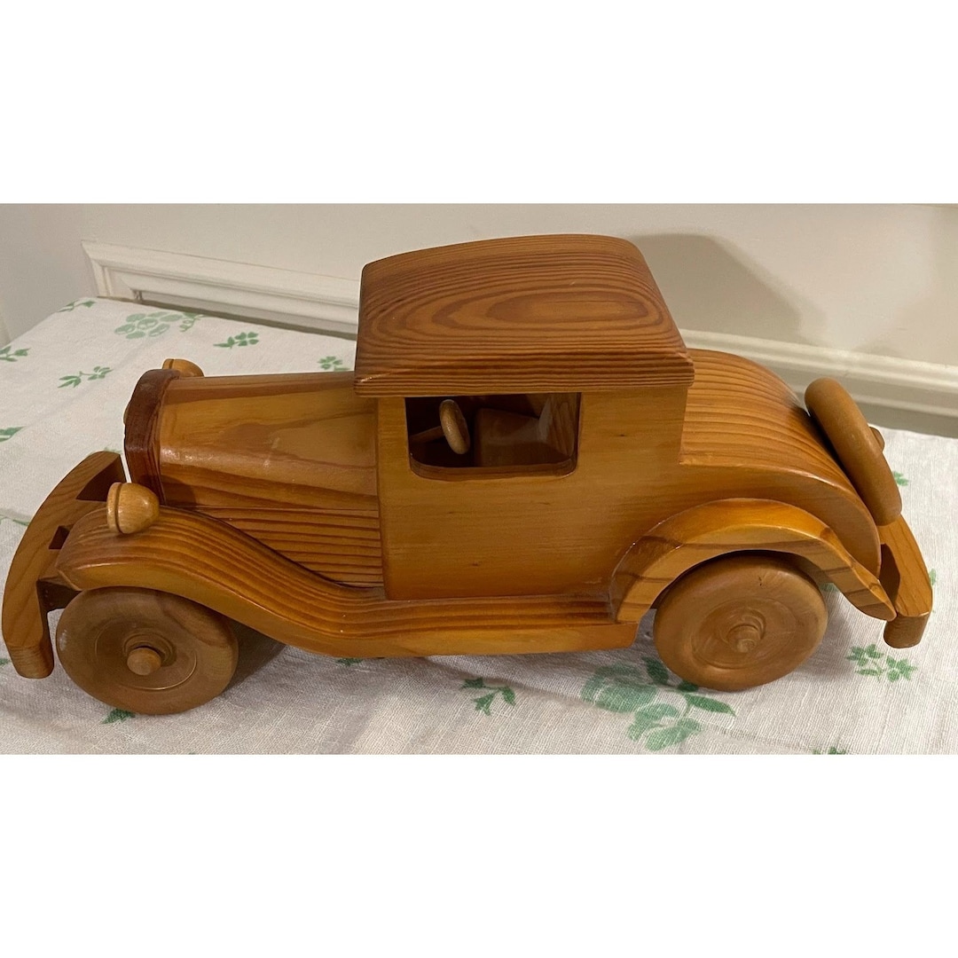 Vintage Handcrafted Solid Wooden Ford Model A Car Toy Collectible 15 X ...