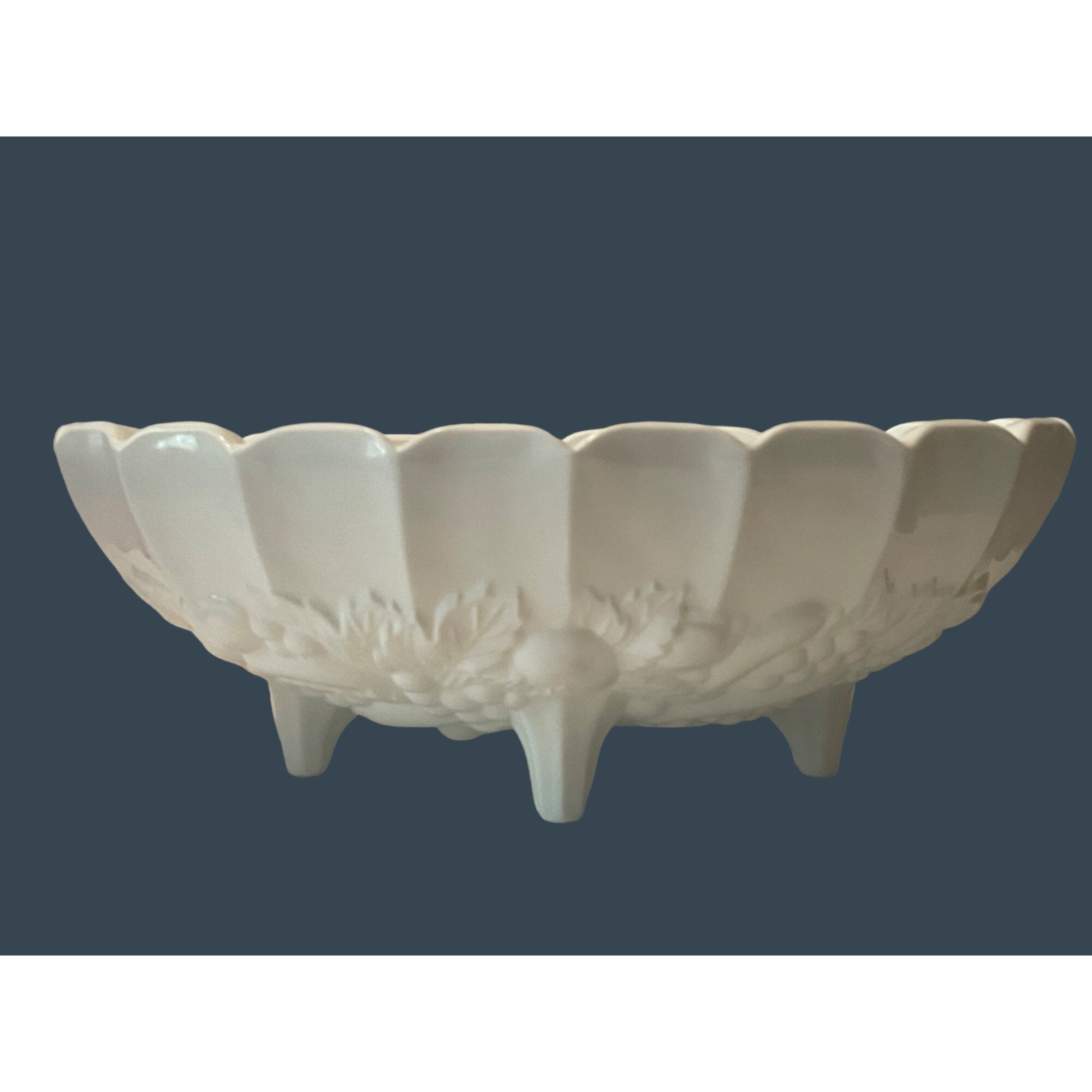 Indiana Milk Glass Footed Fruit Bowl Vintage 12 Inch Oval Etsy
