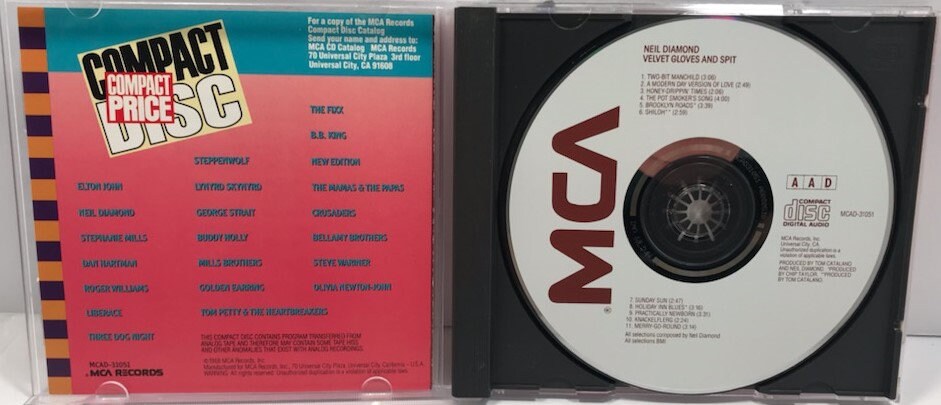 Vintage Neil Diamond Velvet Gloves and Spit First CD Issue MCA Records ...