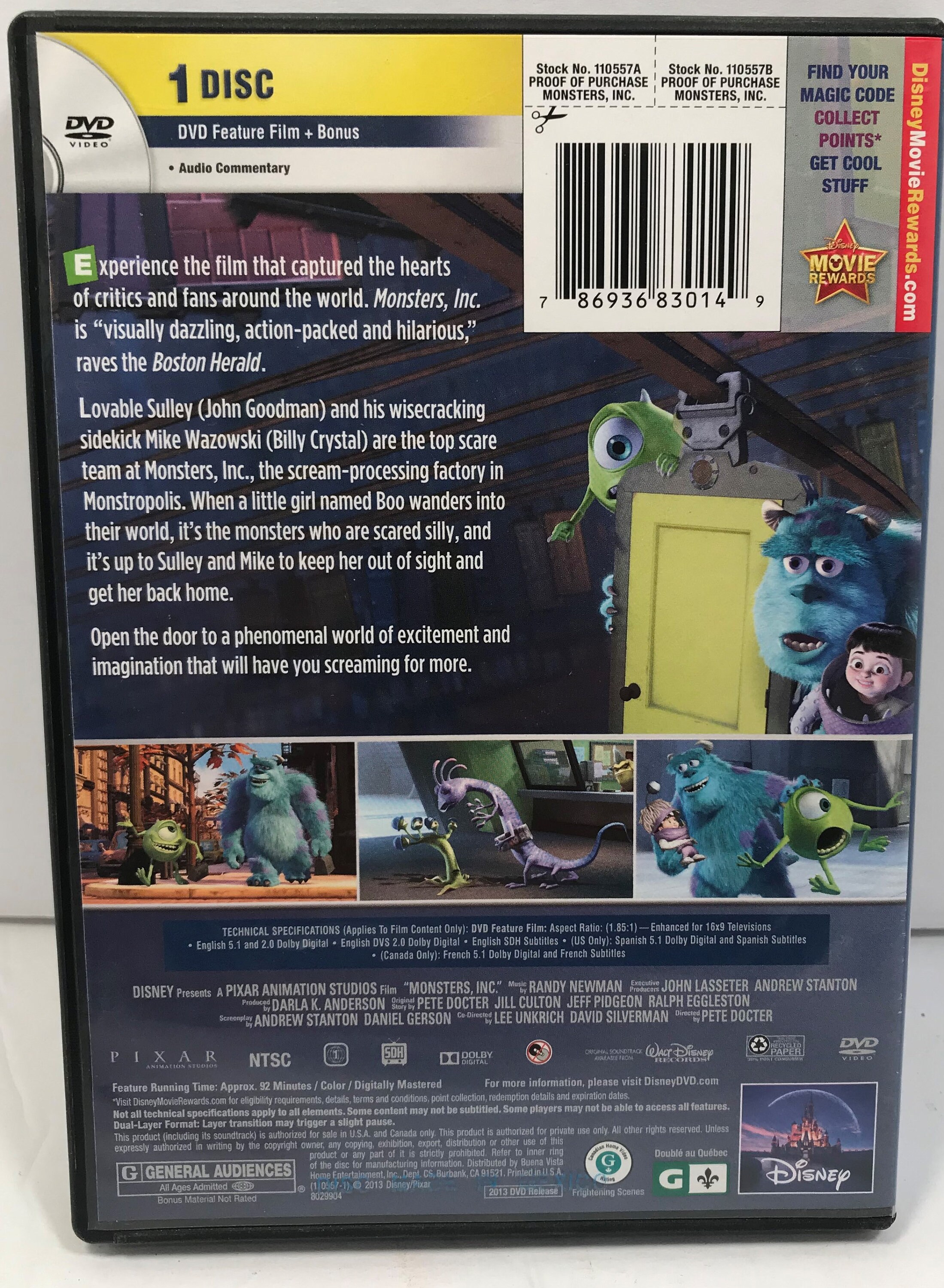 Monsters Inc Dvd 2013 Monsters University Edition Pixar New Line