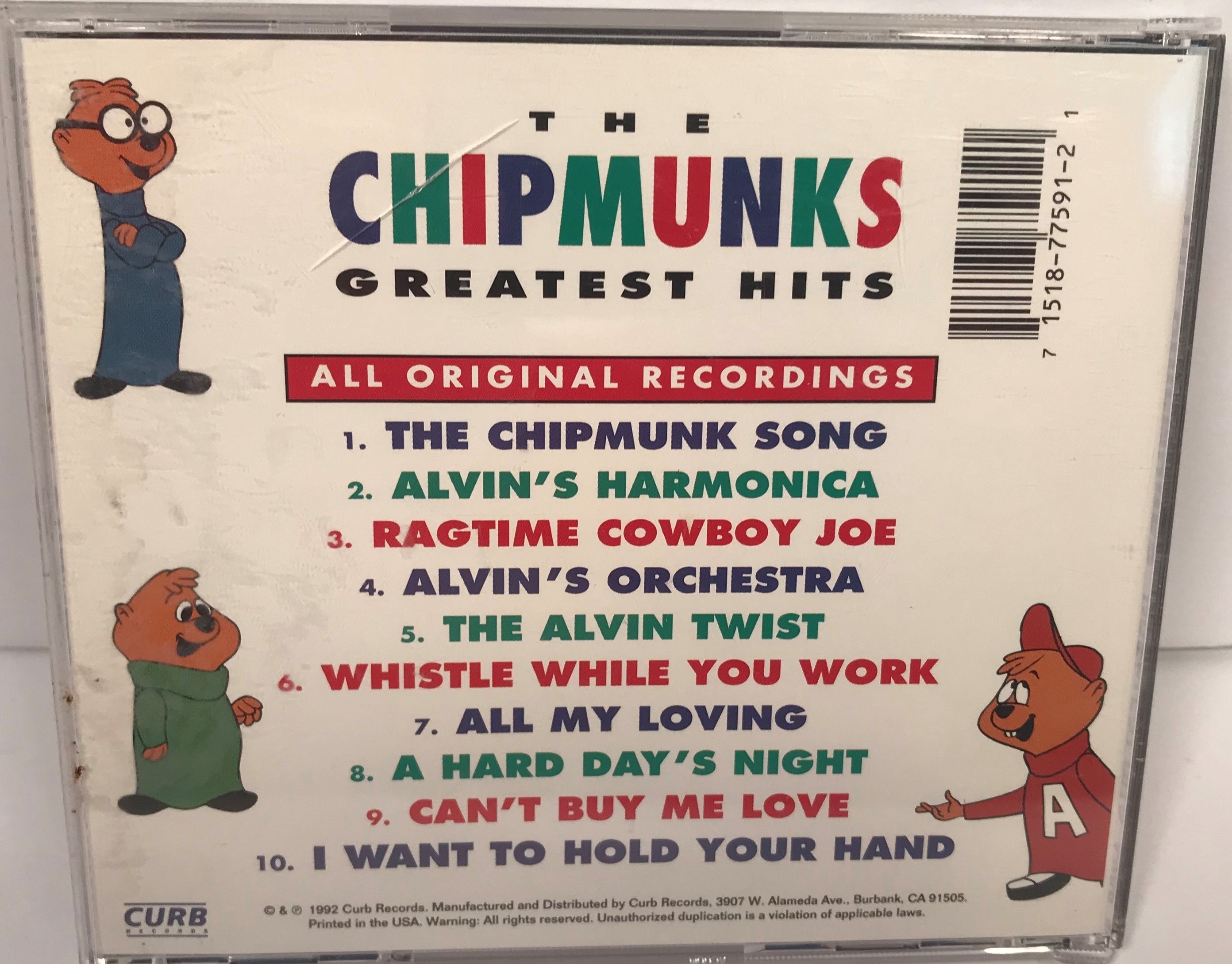 Vintage the Chipmunks Greatest Hits Curb Records D2-77591 Excellent ...