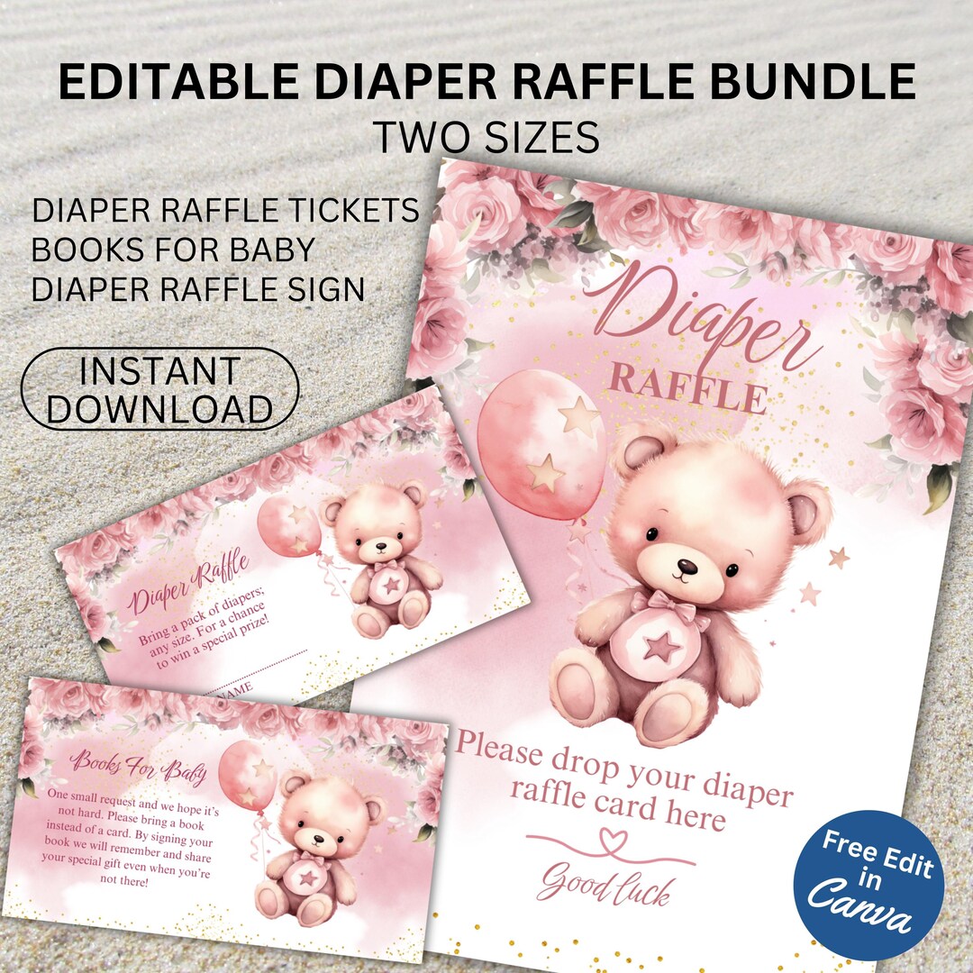 EDITABLE Diaper Raffle Ticket Sign Bundle Printable Baby Shower Party ...