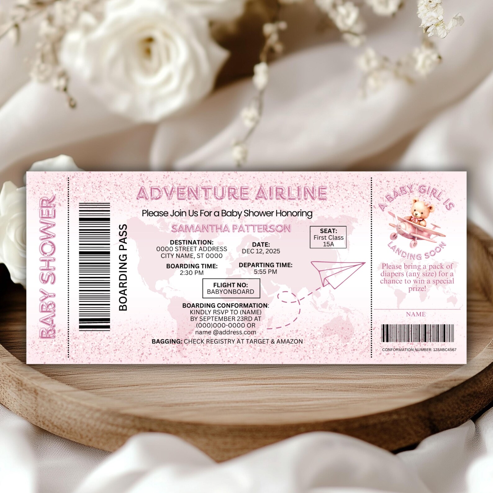 Editable Boarding Pass Template Printable Baby Shower Invitation Diaper ...
