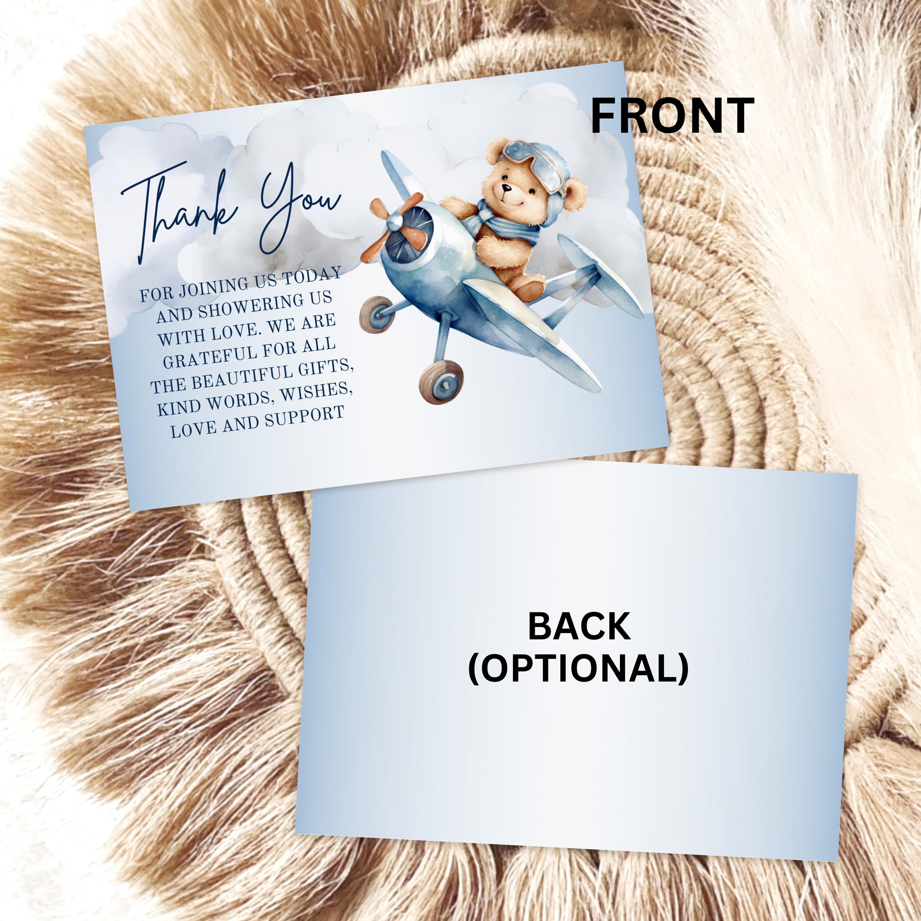 Editable Thank You Card Printable Blue Airplane Baby Shower Template ...