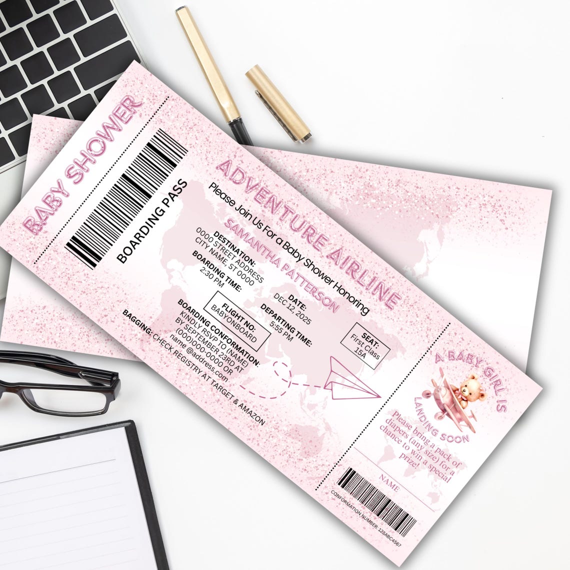 Editable Boarding Pass Template Printable Baby Shower Invitation Diaper ...