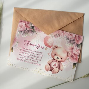 Editable Thank You Card Template Printable Pink Baby Shower Note Mobile ...