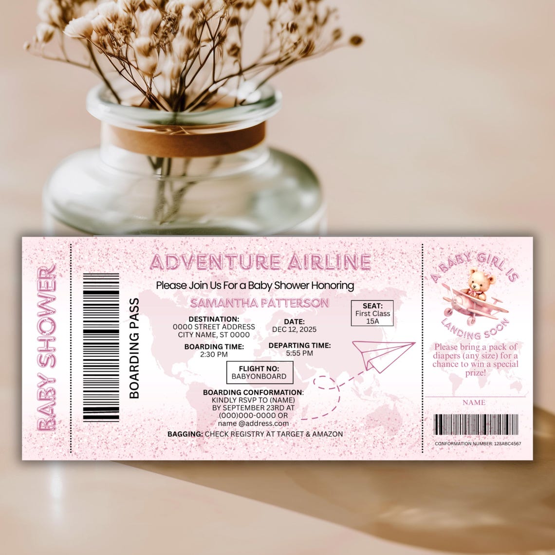 Editable Boarding Pass Template Printable Baby Shower Invitation Diaper ...