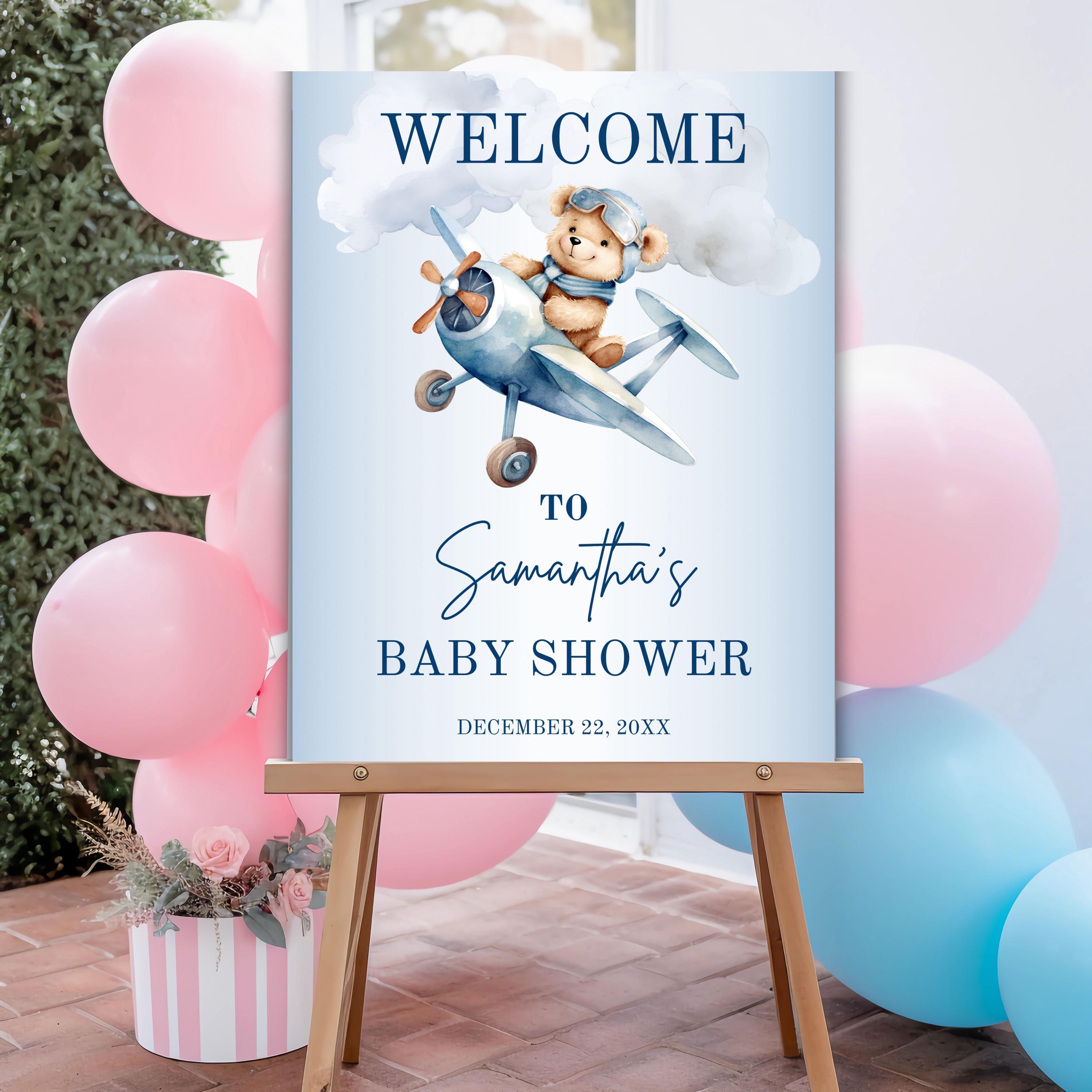 EDITABLE Blue Airplane Baby Shower Welcome Sign Template Bundle ...